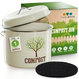 Third Rock - 1.0 Gallon Modern Kitchen Compost Bin - Beige - with 3 Years Supply of Charcoal Filter Replacements