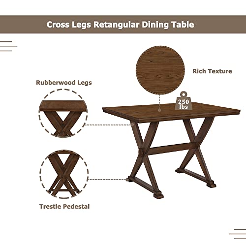 Harper & Bright Designs 5 Piece Dining Table Set, Wood Rectangular Dining Table and 4 Upholstered Chairs, Mid-Century Kitchen Dining Room Table Chairs Set for 4 Persons (Antique Brown)