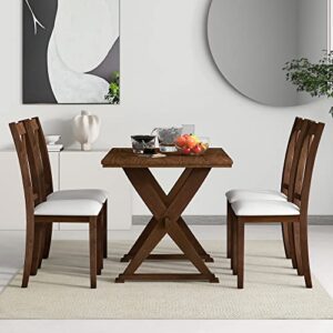 Harper & Bright Designs 5 Piece Dining Table Set, Wood Rectangular Dining Table and 4 Upholstered Chairs, Mid-Century Kitchen Dining Room Table Chairs Set for 4 Persons (Antique Brown)