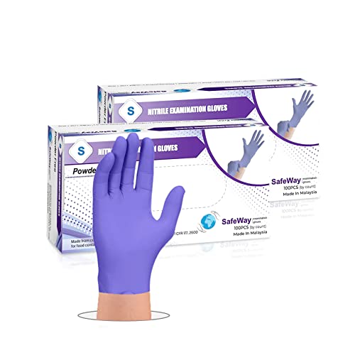 SafeWay Disposable Nitrile Gloves, 200 Pack, Powder-Free, Latex-Free & Non-Sterile Gloves, Ambidextrous Gloves with Textured Fingertips, Food & Medical-Grade for Cooking, Cleaning, Pet Care, Small