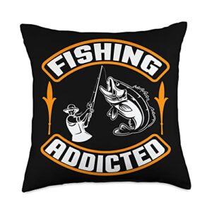 check out my fishing shirts father's day fishing addicted fisherman rod throw pillow, 18x18, multicolor