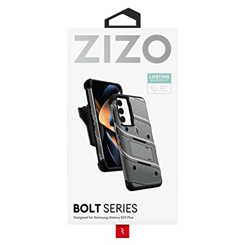 ZIZO Bolt Bundle for Galaxy S23 Plus Case with Screen Protector Kickstand Holster Lanyard - Gun Metal Gray