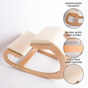 Ergonomic Kneeling Chair - Desk Chairs for Upright Posture - Rocking Stool & Balancing Seat for Home & Office - Wood & Linen Cushion - Relief for Neck and Back Pain