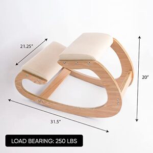 Ergonomic Kneeling Chair - Desk Chairs for Upright Posture - Rocking Stool & Balancing Seat for Home & Office - Wood & Linen Cushion - Relief for Neck and Back Pain