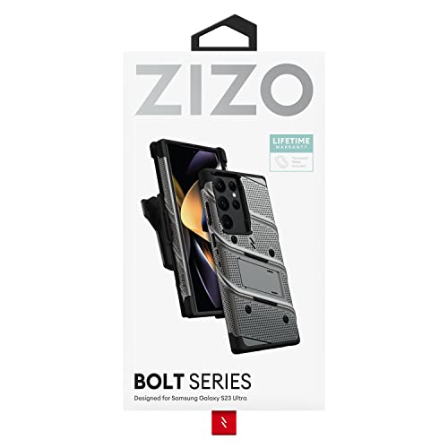 ZIZO Bolt Bundle for Galaxy S23 Ultra Case with Screen Protector Kickstand Holster Lanyard - Gun Metal Gray