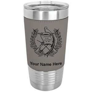 lasergram 20oz vacuum insulated tumbler mug, flag of guatemala, personalized engraving included (faux leather, gray)