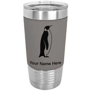 lasergram 20oz vacuum insulated tumbler mug, penguin, personalized engraving included (faux leather, gray)