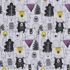 mook fabrics flannel snuggy prt bear forest, white