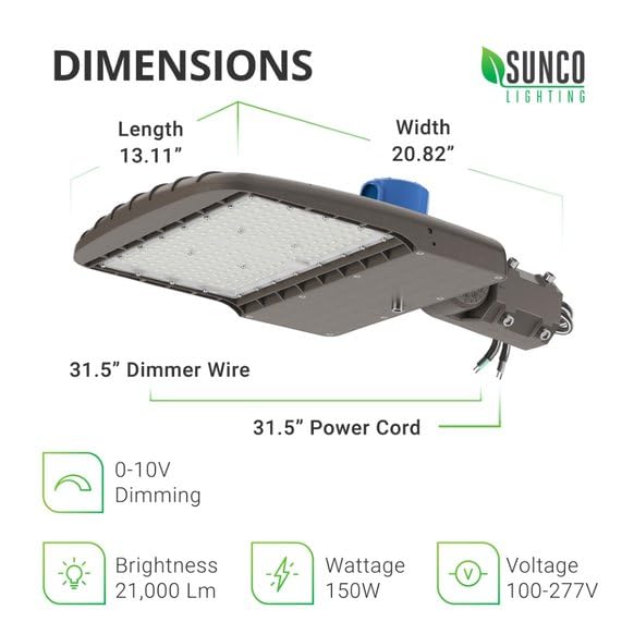 Sunco LED Parking Lot Light, Pole Outdoor Street Light 150W Dusk to Dawn Photocell HID Replacement, 5000K Daylight, 19500 LM, Dimmable 1-10V, Waterproof Commercial Grade UL Listed