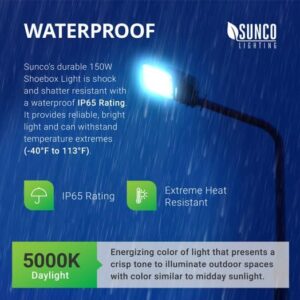 Sunco LED Parking Lot Light, Pole Outdoor Street Light 150W Dusk to Dawn Photocell HID Replacement, 5000K Daylight, 19500 LM, Dimmable 1-10V, Waterproof Commercial Grade UL Listed