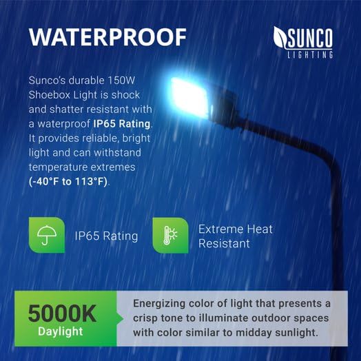 Sunco LED Parking Lot Light, Pole Outdoor Street Light 150W Dusk to Dawn Photocell HID Replacement, 5000K Daylight, 19500 LM, Dimmable 1-10V, Waterproof Commercial Grade UL Listed