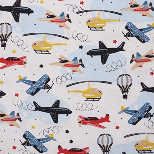 Mook Fabrics Flannel PRT Multi Airplanes, White