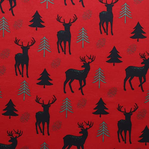 Mook Fabrics Flannel Snuggy PRT Deer/Tree, Red