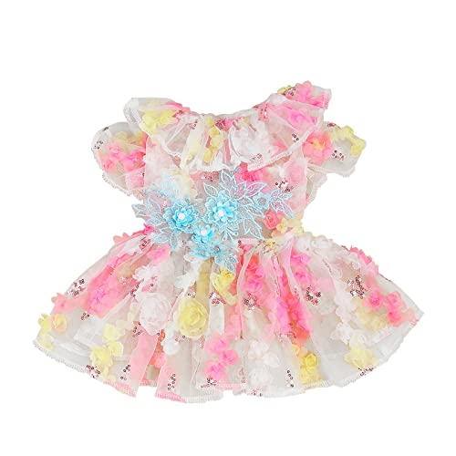 Girl Yorkie Clothes Cotton Dog Dress Spring and Summer Pet Clothes Spring Cute Pet Supplies Cotton Peach Dress