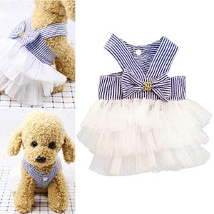 Sweaters for Cats Boy Princess Dog Striped Stripe Fashion Dress Bubble Mesh Dog Dress Dog Skirt Lace Puppy Pet Clothes