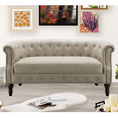 Rosevera Chancy Reading Small Armchair Arm Living Set Accent Club Room Barrel Chairs Bedroom Loveseat, Standard, Natural Sofa