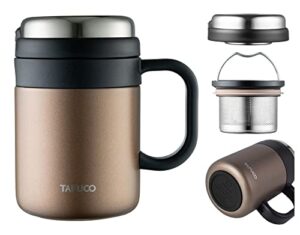 insulated stainless steel vacuum thermal coffee tea mug - 17 oz | stainless steel tea strainer loose leaf tea mug with infuser