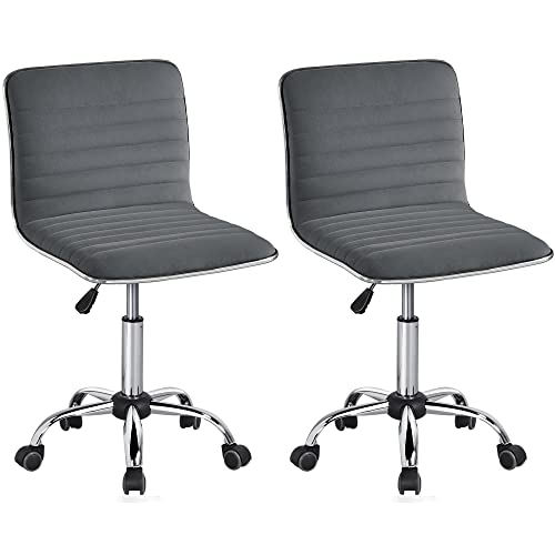 Yaheetech 2PCS Low Back Velvet Chairs Swivel Armless Desk Chair Ribbed Task Chair w/Lumbar Support, Wheels Dark Gray