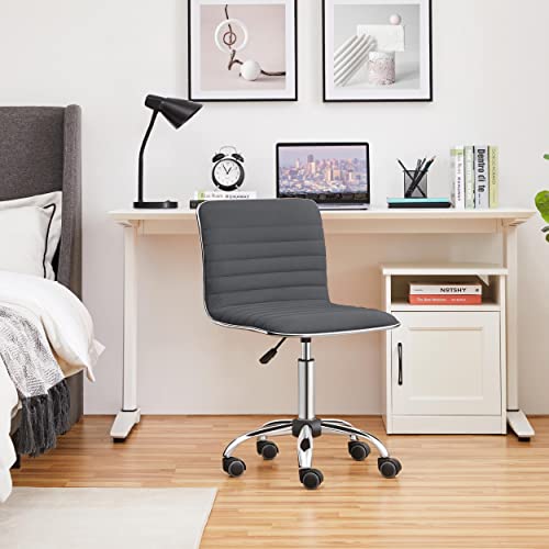 Yaheetech 2PCS Low Back Velvet Chairs Swivel Armless Desk Chair Ribbed Task Chair w/Lumbar Support, Wheels Dark Gray