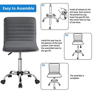 Yaheetech 2PCS Low Back Velvet Chairs Swivel Armless Desk Chair Ribbed Task Chair w/Lumbar Support, Wheels Dark Gray