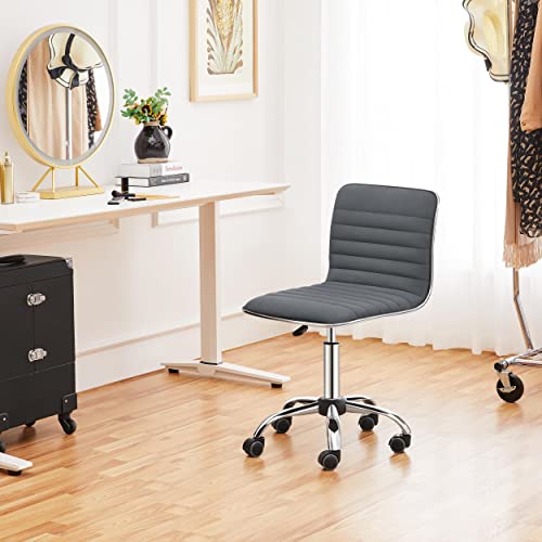 Yaheetech 2PCS Low Back Velvet Chairs Swivel Armless Desk Chair Ribbed Task Chair w/Lumbar Support, Wheels Dark Gray