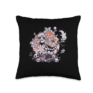 cute sad girl art pastel goth cute skeleton mermaid throw pillow, 16x16, multicolor