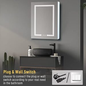 HAINEW Bathroom Medicine Cabinet with LED Lighted Mirror, Wall Mounted Mirror Cabinet, 1 Door, 2 Layers, Anti-Fog, Brightness Adjustment, Power-Off Memory, 2 Plugs, 2 USB Ports, Wall Cabinet, Black