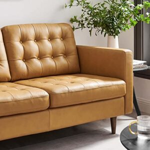 Modway Exalt Tufted Vegan Leather Loveseat, Tan