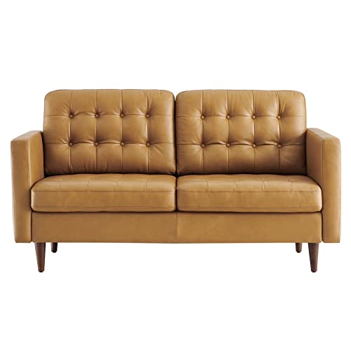 Modway Exalt Tufted Vegan Leather Loveseat, Tan