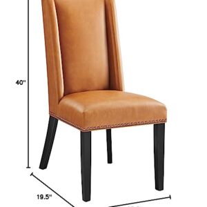 Modway Baron Modern Tall Back Wood Vegan Leather Upholstered Two Dining Chairs in Tan