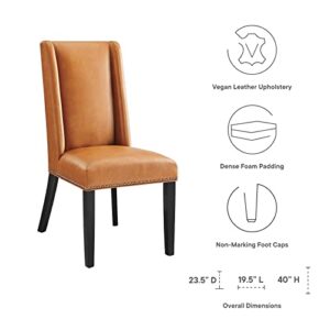 Modway Baron Modern Tall Back Wood Vegan Leather Upholstered Two Dining Chairs in Tan