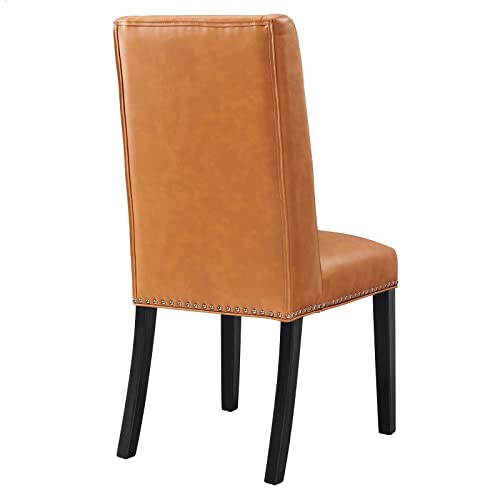 Modway Baron Modern Tall Back Wood Vegan Leather Upholstered Two Dining Chairs in Tan