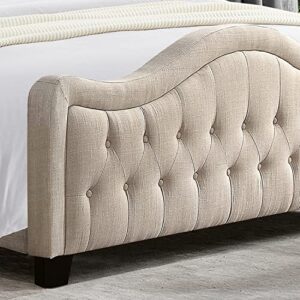 Rosevera Turin Linen Upholstered Panel Bed with Ajustable Button-Tufted Headboard for Bedroom, King, Natural Beige