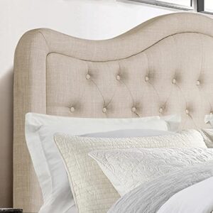 Rosevera Turin Linen Upholstered Panel Bed with Ajustable Button-Tufted Headboard for Bedroom, King, Natural Beige