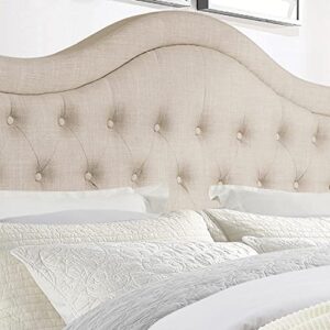 Rosevera Turin Linen Upholstered Panel Bed with Ajustable Button-Tufted Headboard for Bedroom, King, Natural Beige