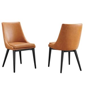 Modway Viscount Vegan Leather Dining Chair Set of 2, Tan