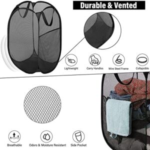 2 Pack Deluxe Strong Mesh Pop Up Laundry Hamper Basket with Side Pocket Durable Handles for Laundry, Bedroom, Bathroom, Kids Room, Dorm, Travel