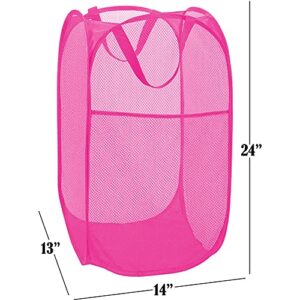 2 Pack Deluxe Strong Mesh Pop Up Laundry Hamper Basket with Side Pocket Durable Handles for Laundry, Bedroom, Bathroom, Kids Room, Dorm, Travel