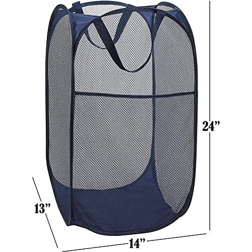 2 Pack Deluxe Strong Mesh Pop up Laundry Hamper Basket with Side Pocket for Laundry Room, Bathroom, Kids Room, College Dorm or Travel