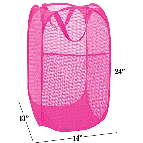 2 Pack Deluxe Strong Mesh Pop up Laundry Hamper Basket with Side Pocket for Laundry Room, Bathroom, Kids Room, College Dorm or Travel