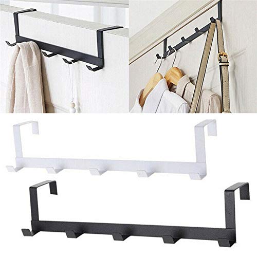 SLSFJLKJ Iron Door Hook Over The Door 5 Hooks Punch Free Home Bathroom Organizer Rack Clothes Coat Hat Towel Hanger Holder Wall ( Color : E )