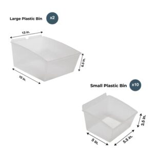 CrownWall Storage Bins Designed for Slatwall, Plastic Bin kit - 12 Pack