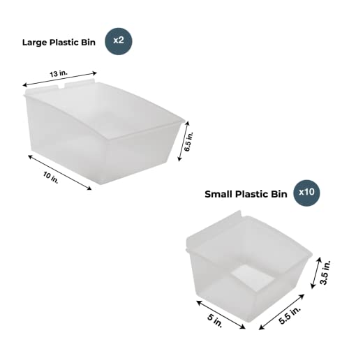 CrownWall Storage Bins Designed for Slatwall, Plastic Bin kit - 12 Pack