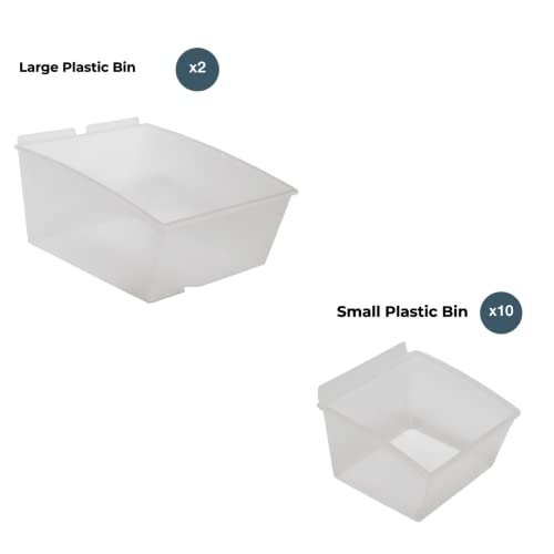 CrownWall Storage Bins Designed for Slatwall, Plastic Bin kit - 12 Pack