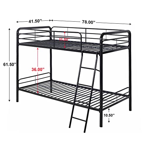 Better Home Products Twin Over Twin Metal Bunk Bed in Black