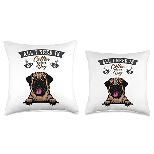 Jaption Dekun Dogs All I Need is Coffee and My Dog Funny English Mastiff Throw Pillow, 18x18, Multicolor