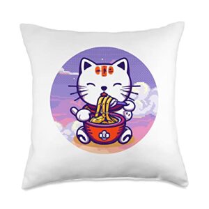 kawaii kitty cat club cute kawaii ramen lover kitty cat throw pillow, 18x18, multicolor