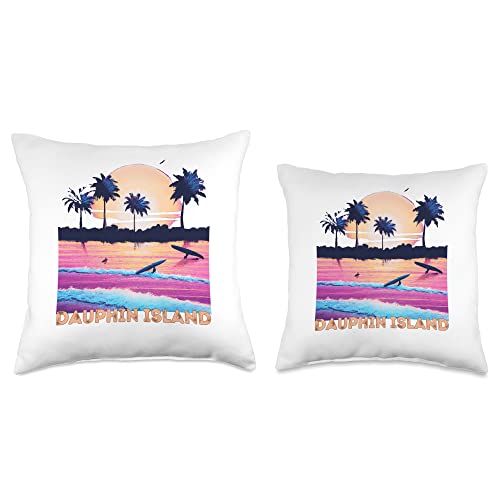 Dauphin Island Retro Beach Accessories Retro Dauphin Island Alabama Souvenir Surf Throw Pillow, 16x16, Multicolor