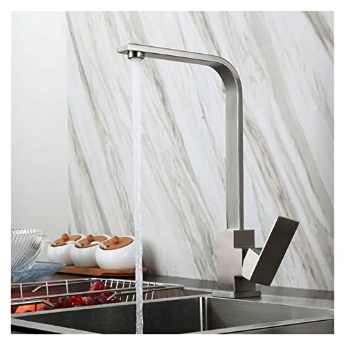 360 Degree Rotation Matte Black Kitchen Faucets Deck Mounted Hot and Cold Water Mixer Spout Single Handle Water Taps ( Color : Brushed Nickel )