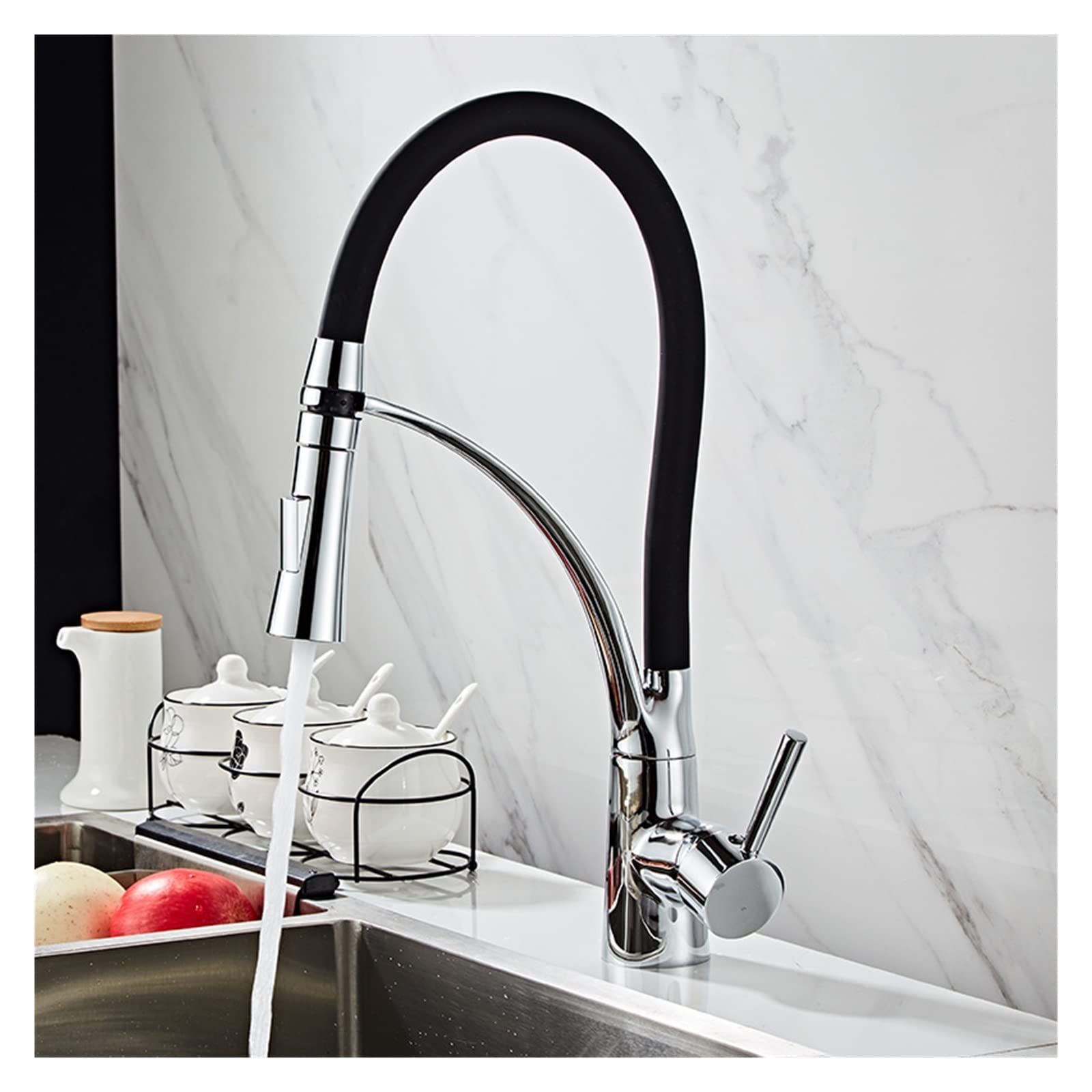 Black Brass Kitchen Faucet Pull Out Rotation Mixer Taps Hot and Cold Water Crane Kitchen Tap 6077 ( Color : ORB )